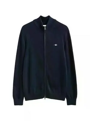 Gant Logo-embroidered Zip-up Sweater - Blue