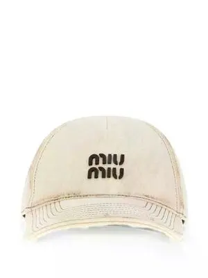 Miu Miu Logo-patch Distressed Baseball Cap - Neutrals