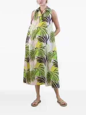PSOPHIA Palm-print Cotton Midi Dress