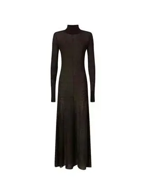 Pinko High-neck Long-sleeve Knitted Maxi Dress - Brown