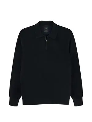 Boggi Milano Knitted Polo Shirt Quarter-zip Wool Blend Wooltech - Black