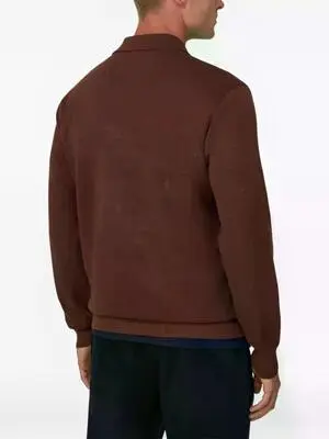 Boggi Milano Knitted Polo Shirt Quarter-zip Wool Blend Wooltech - Brown