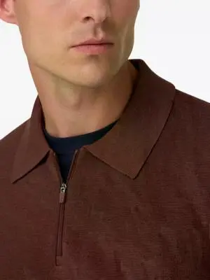 Boggi Milano Knitted Polo Shirt Quarter-zip Wool Blend Wooltech - Brown