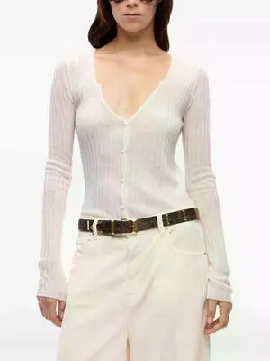 Pinko Ribbed-knit V-neck Cardigan - Neutrals