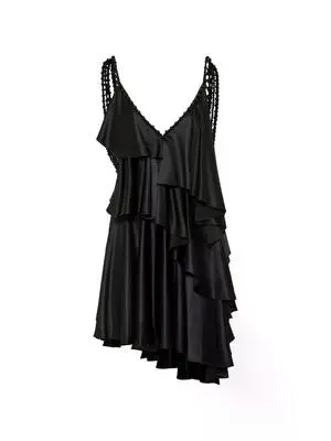 Balmain Beaded Ruffled Dress - Black