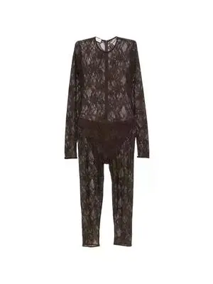 Andamane Sheila Lace-pattern Long-sleeve Jumpsuit - Brown