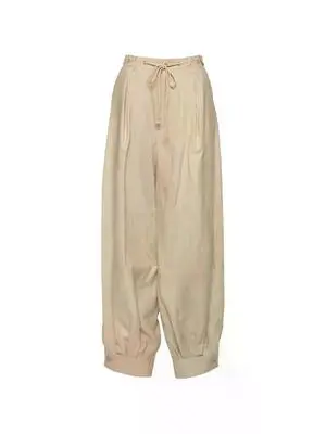 MULLER OF YOSHIOKUBO Beige Linen Drawstring Wide-leg Trousers