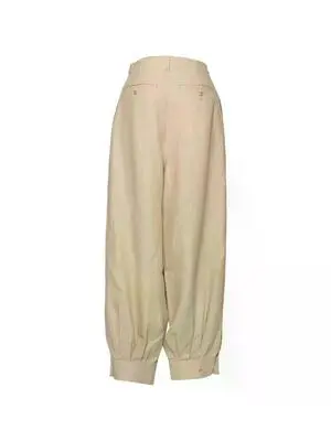 MULLER OF YOSHIOKUBO Beige Linen Drawstring Wide-leg Trousers