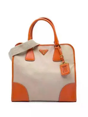 Prada 2010-2026 Saffiano Trimmed Canvas Canapa Satchel - Neutrals