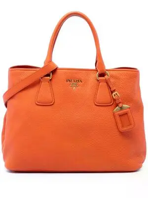 Prada 2013-2026 Vitello Daino Open Convertible Tote Satchel - Orange