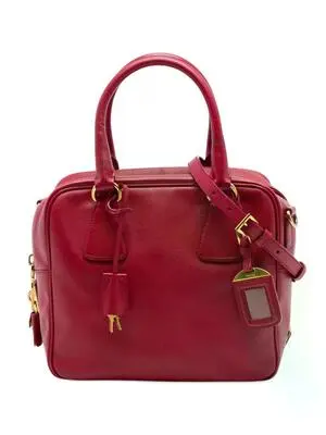 Prada 2010-2026 Small Saffiano Square Bauletto Satchel - Red