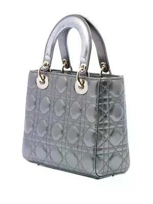 Dior 2019 Small Metallic Lambskin Cannage My Abcdior Lady Satchel - Grey