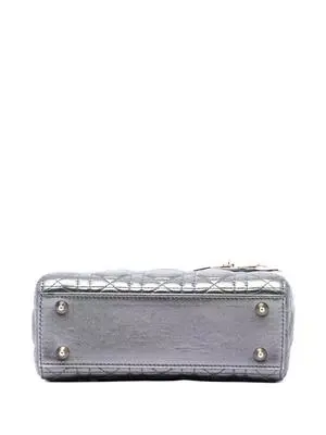 Dior 2019 Small Metallic Lambskin Cannage My Abcdior Lady Satchel - Grey