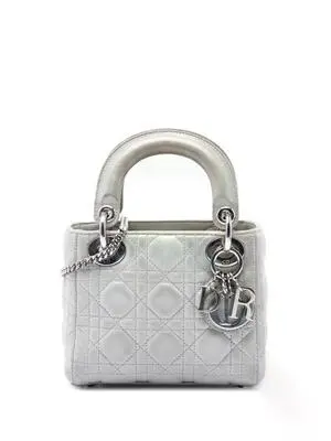 Dior 2015 Mini Iridescent Lambskin Cannage Lady Satchel - Silver