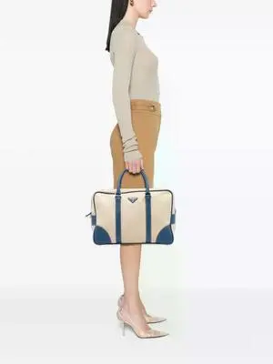 Prada Saffiano Trimmed Canvas Briefcase