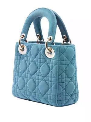 Dior 2020 Mini Velvet Cannage Lady Satchel - Blue