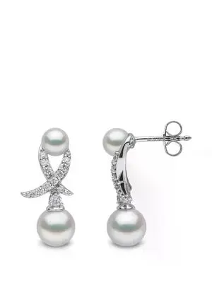 Yoko London Akoya Pearl And Diamond Drop Earrings - Silver