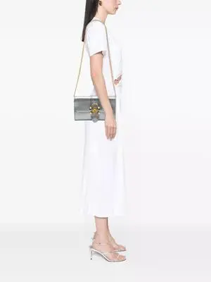 Miu Miu 2010-2026 Metallic Goatskin Madras Crystal Embellished Crossbody Bag - Silver