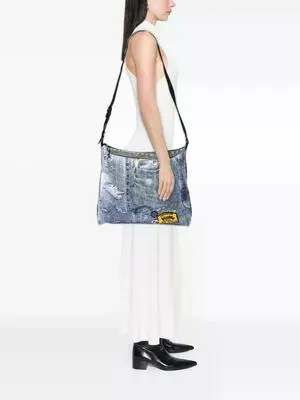 Dior 2001 Large Canvas Printed Miss Diorella Messenger Bag - Blue