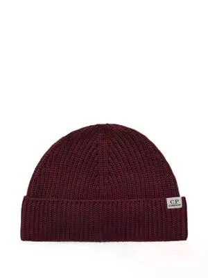 C.P. COMPANY Logo-patch Ribbed Beanie Hat - Red