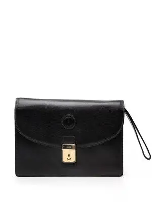 Gucci 20th Century Calfskin Interlocking G Padlock Wristlet Clutch Bag - Black