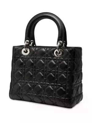 Dior 2015 Medium Lambskin Cannage Lady Satchel - Black
