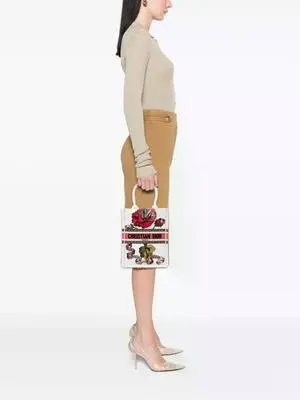 Dior Embroidered Canvas Fleurs Bibliques Vertical Book Tote Bag - Brown