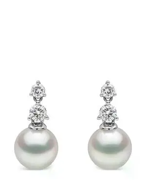 Yoko London Akoya Pearl And Diamond Drop Earrings - Silver