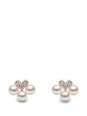 Yoko London Pearl And Diamond V-shape Earrings In 18k Rose Gold