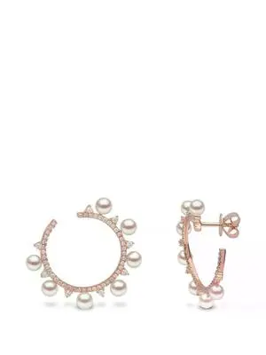 Yoko London Pearl And Diamond Hoop Earrings In 18k Rose Gold