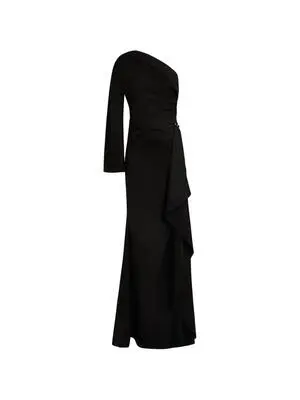 RHEA COSTA One-shoulder Draped Gown - Black