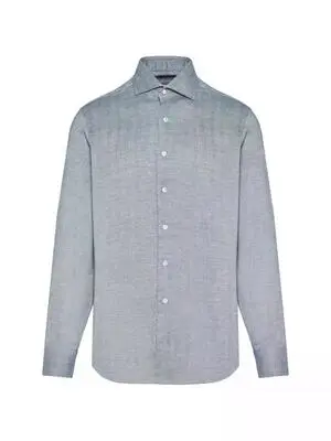 BARBA NAPOLI Herringbone-weave Long-sleeve Shirt - Blue