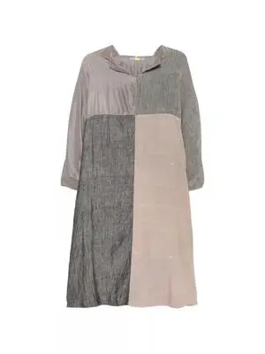 AODRESS Patchwork Long-sleeve Midi Dress - Grey