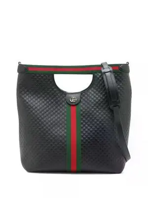 Gucci 2000-2015 Microguccissima Web Giglio Tote Satchel - Black