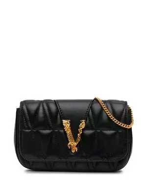Versace 2010-2026 Mini Quilted Leather Virtus V Crossbody Bag - Black