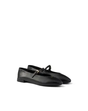 Prada Leather Ballerinas With Buckle Detail - Black