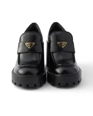 Prada Brushed Leather Loafers With Block Heel