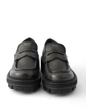 Prada Leather Loafers With Rubber Sole