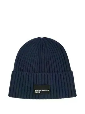 Karl Lagerfeld Ribbed Knit Logo Patch Beanie