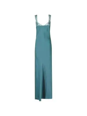FORTE_FORTE Lace-trim Satin Maxi Dress - Blue