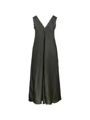 P.a.r.o.s.h Maxi Frayed-edge Crinkled Dress - Grey