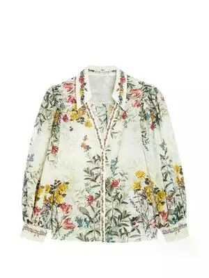 Alice + Olivia Charis Floral-print Puff-sleeve Blouse - White