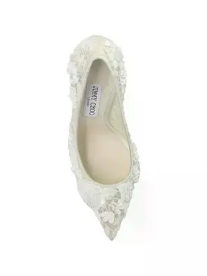 JIMMY CHOO Floral Appliqué Pointed Toe Stiletto Pumps - White
