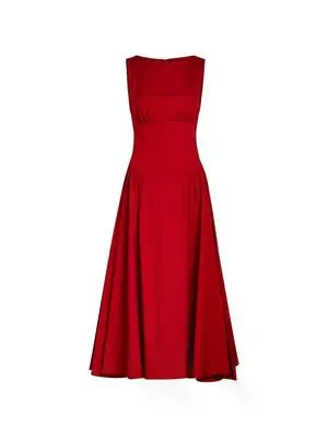 Staud Midi Flared Cotton Dress - Red