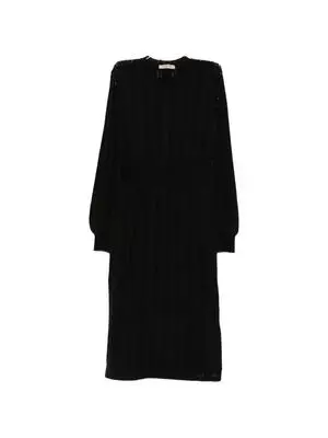 TWINSET Pointelle-knit Long-sleeve Dress - Black