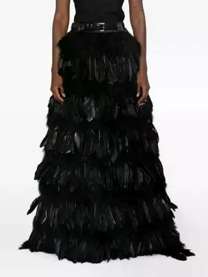 VESTIAIRE D'UN OISEAU LIBRE Feather-embellished Maxi Skirt