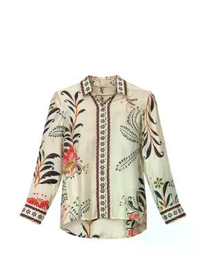 PAHIESA FORMENTERA Floral-print Silk-blend Shirt - Neutrals
