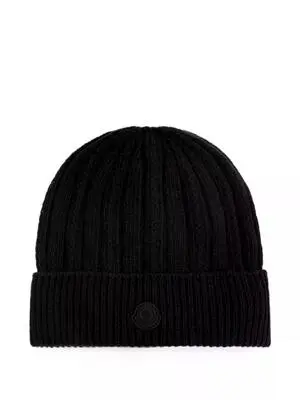 Moncler Logo-patch Ribbed-knit Beanie Hat - Black