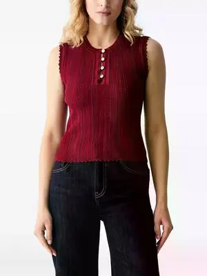 Guess Cable-knit Scalloped-edge Top - Red