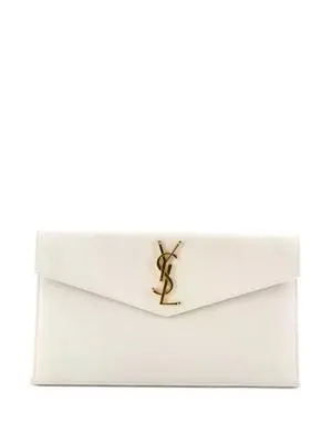 Saint Laurent Uptown Pouch Leather Clutch Bag - Neutrals